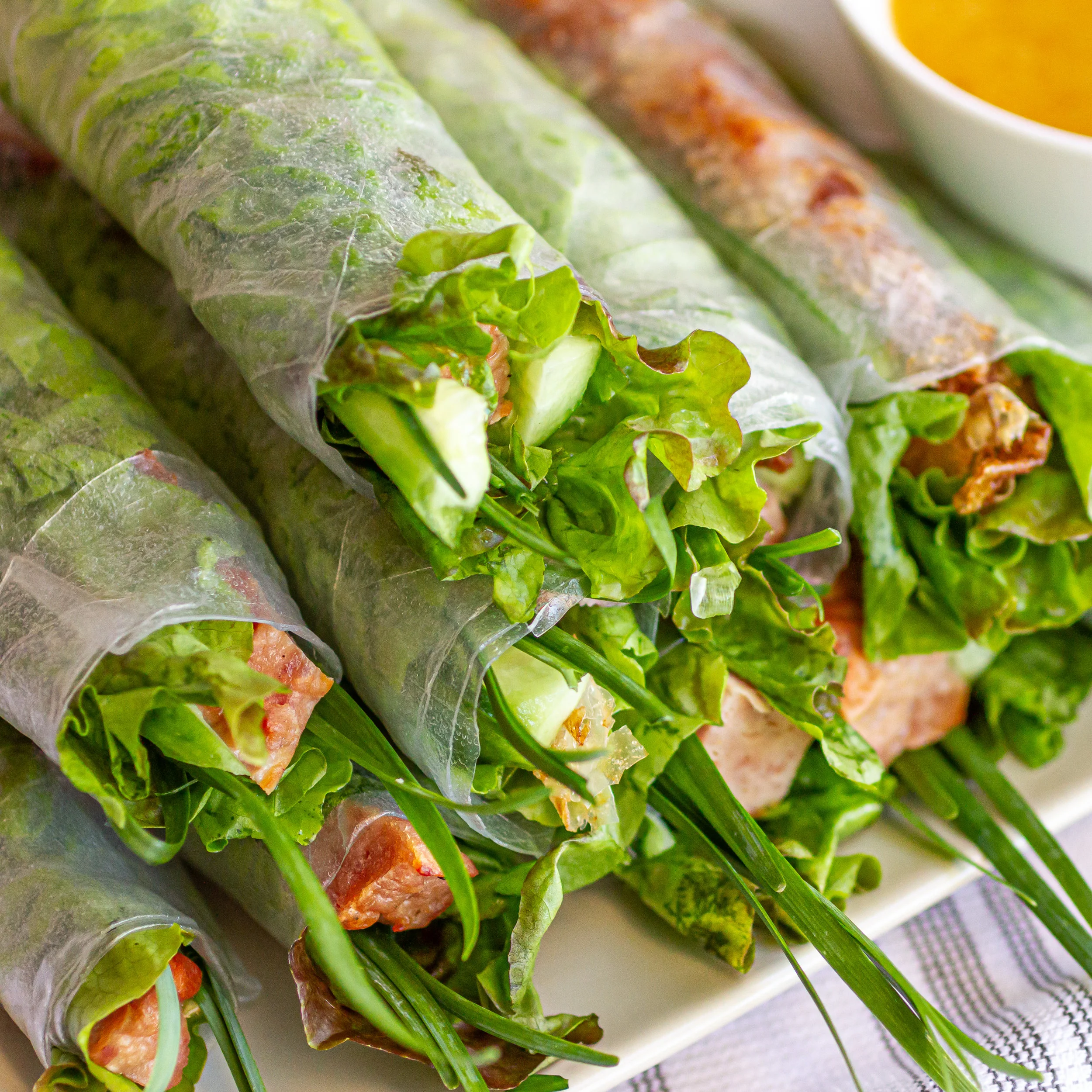Vietnamese Grilled/Baked Pork Sausage Spring Rolls with Orange Dipping ...