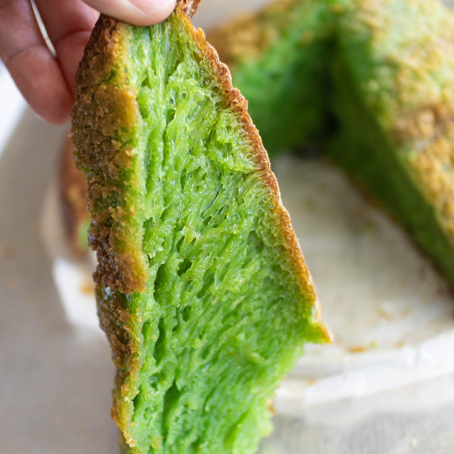 Vietnamese Baked Honeycomb Pandan Cake (Bánh Bò Nướng Trứng Rễ Tre Lá ...