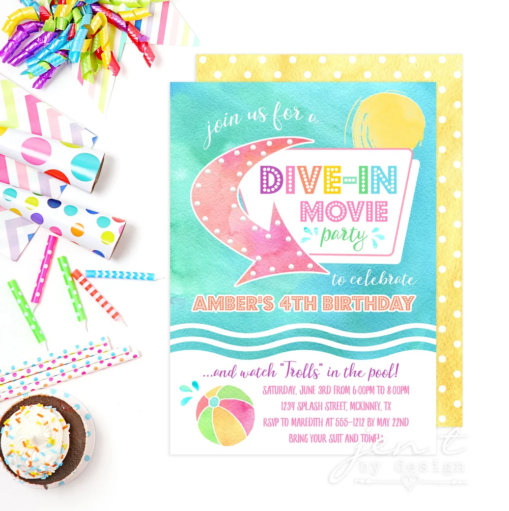 Night Pool Party Invitations