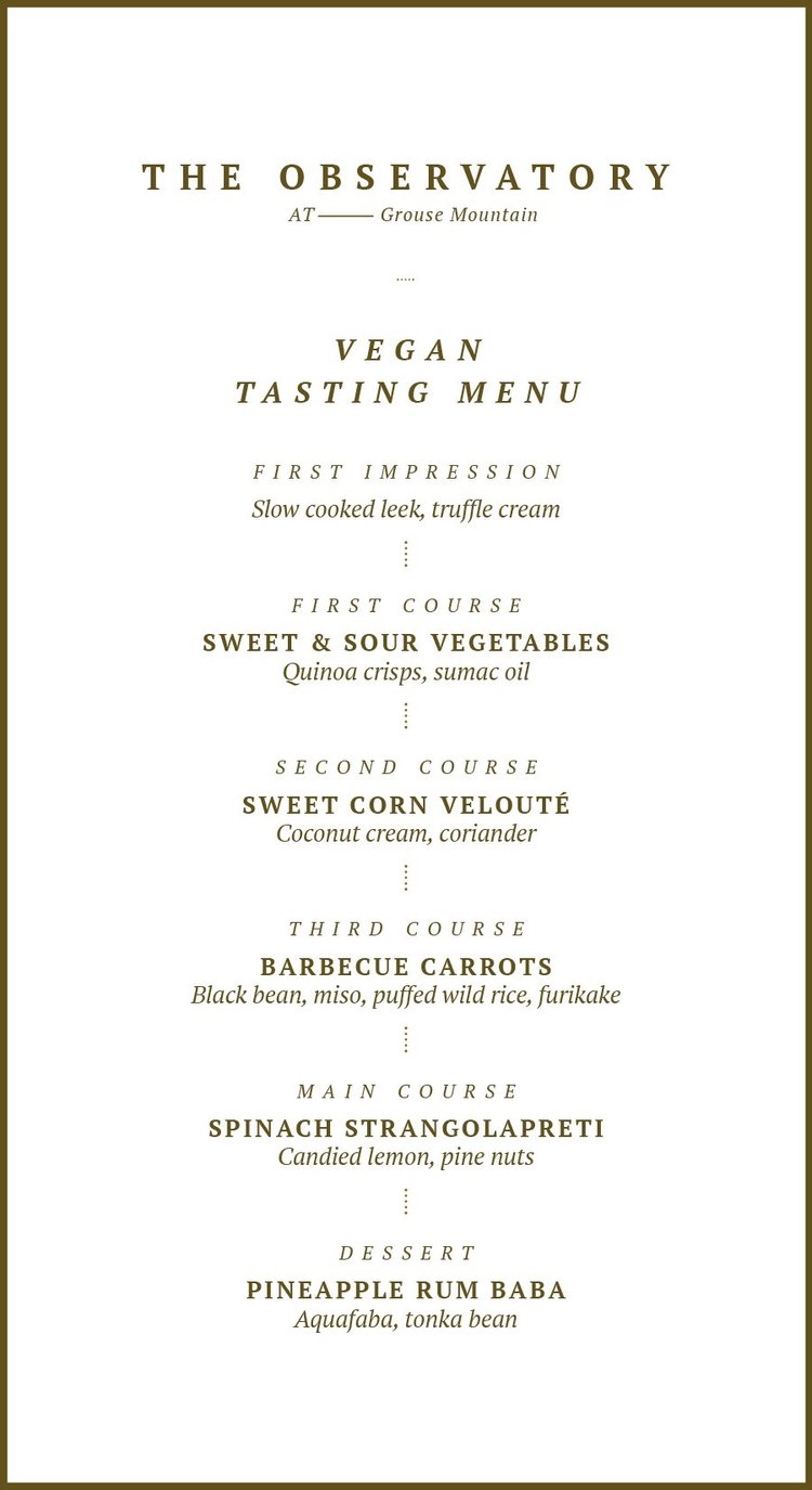 Vegan Tasting Menu — The Observatory Restaurant