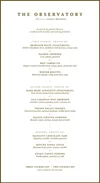 Observatory Menu — The Observatory Restaurant