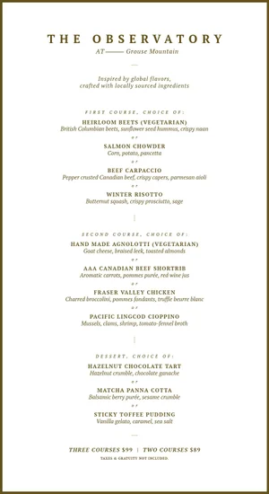 Observatory Menu — The Observatory Restaurant