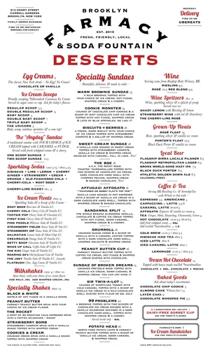 MENU — Brooklyn Farmacy and Soda Fountain