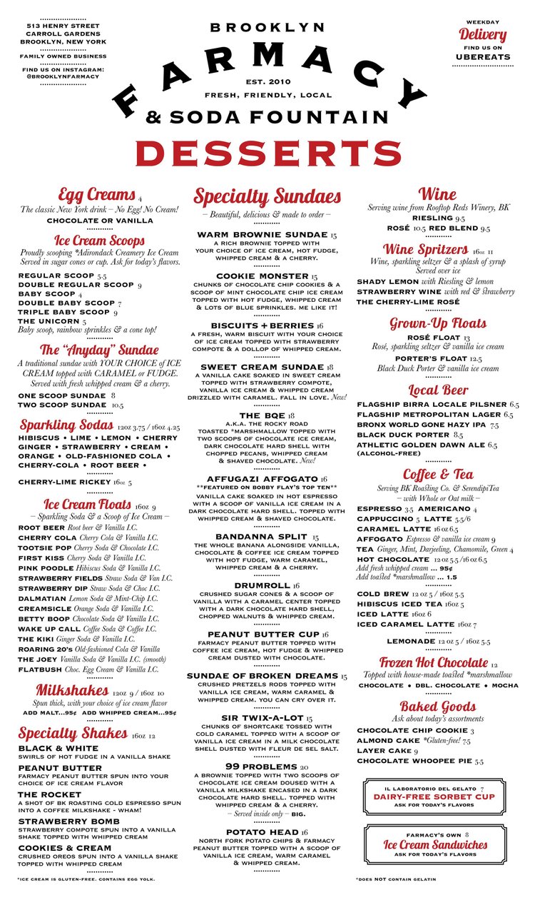 MENU — Brooklyn Farmacy and Soda Fountain