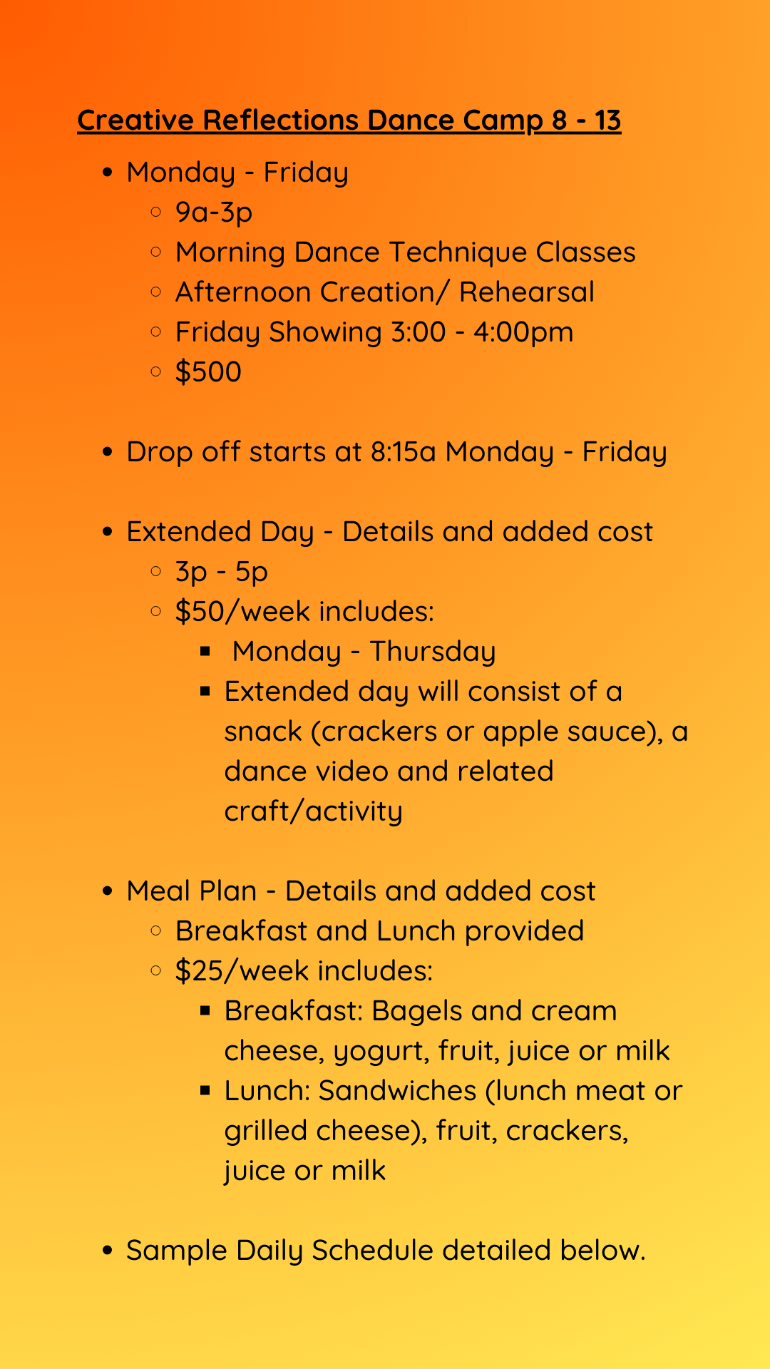 Summer 2024 Creative Reflections Dance Camps 8 - 13 — Houston Met Dance