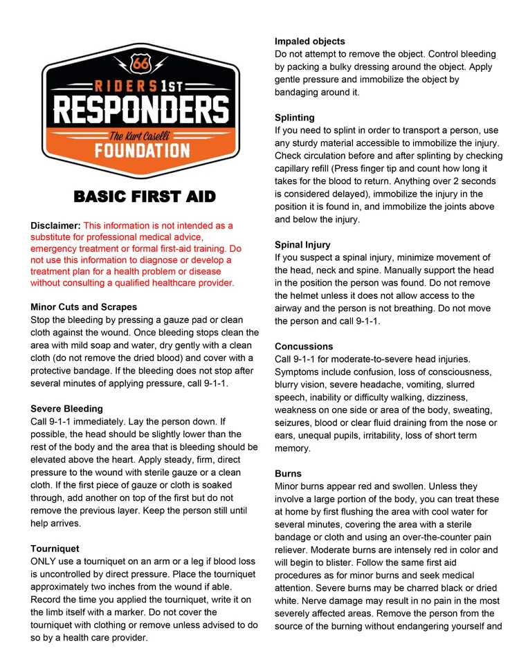 Basic First Aid Guide — The Kurt Caselli Foundation