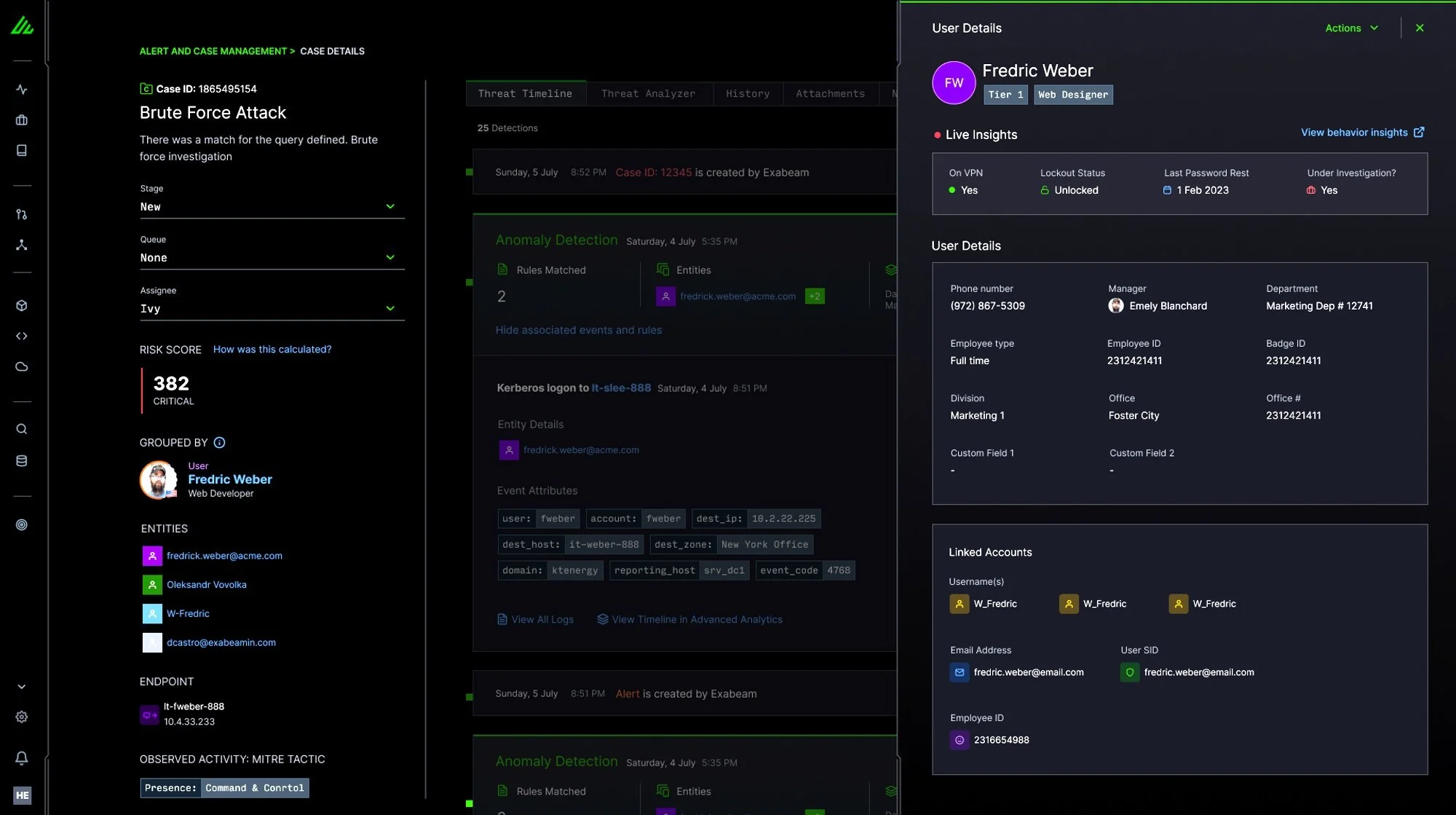 Exabeam Threat Center UX Design — Harlan Elam
