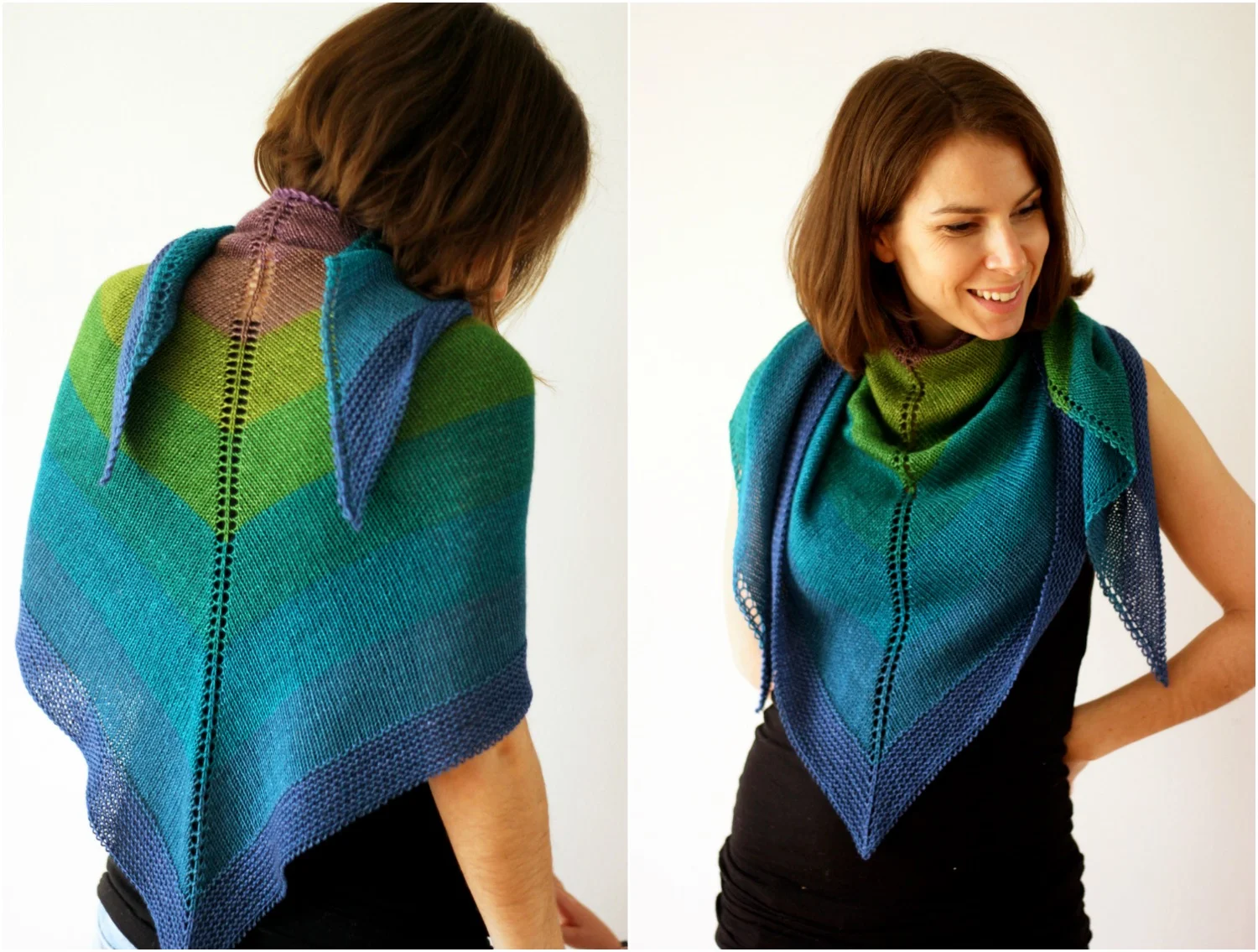 Self striping shawl in Peacock — Tanis Fiber Arts