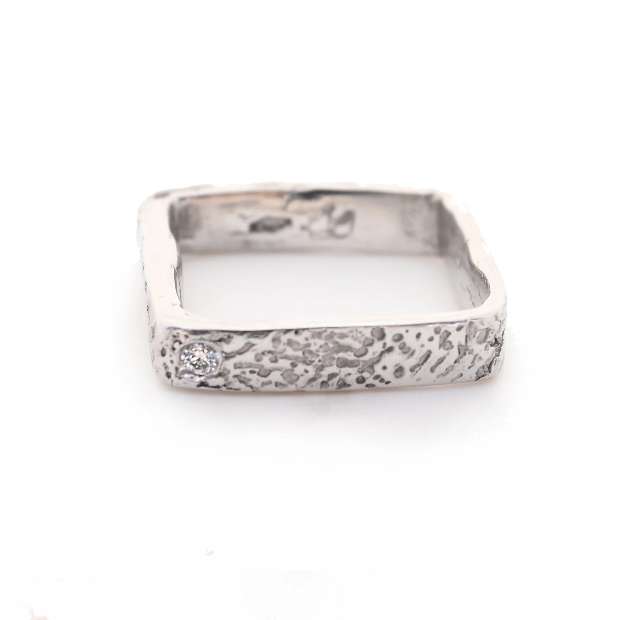 18K White Gold Diamond Men's Textured Ring