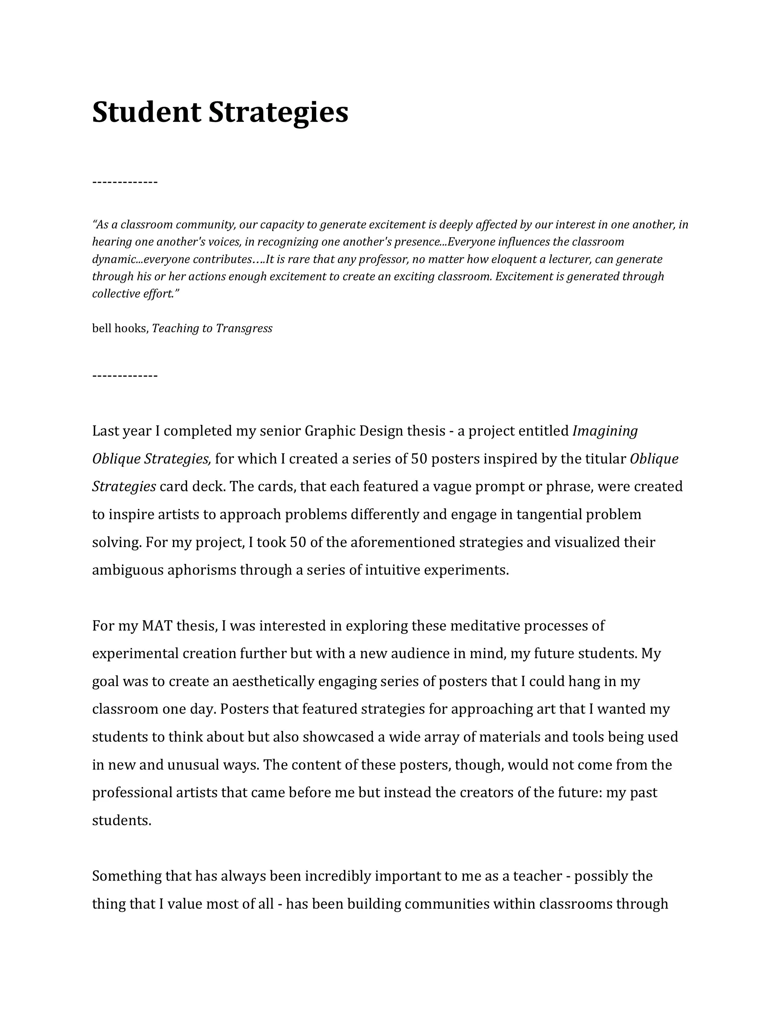 Imagining Student Strategies — Dianna Vento Portfolio