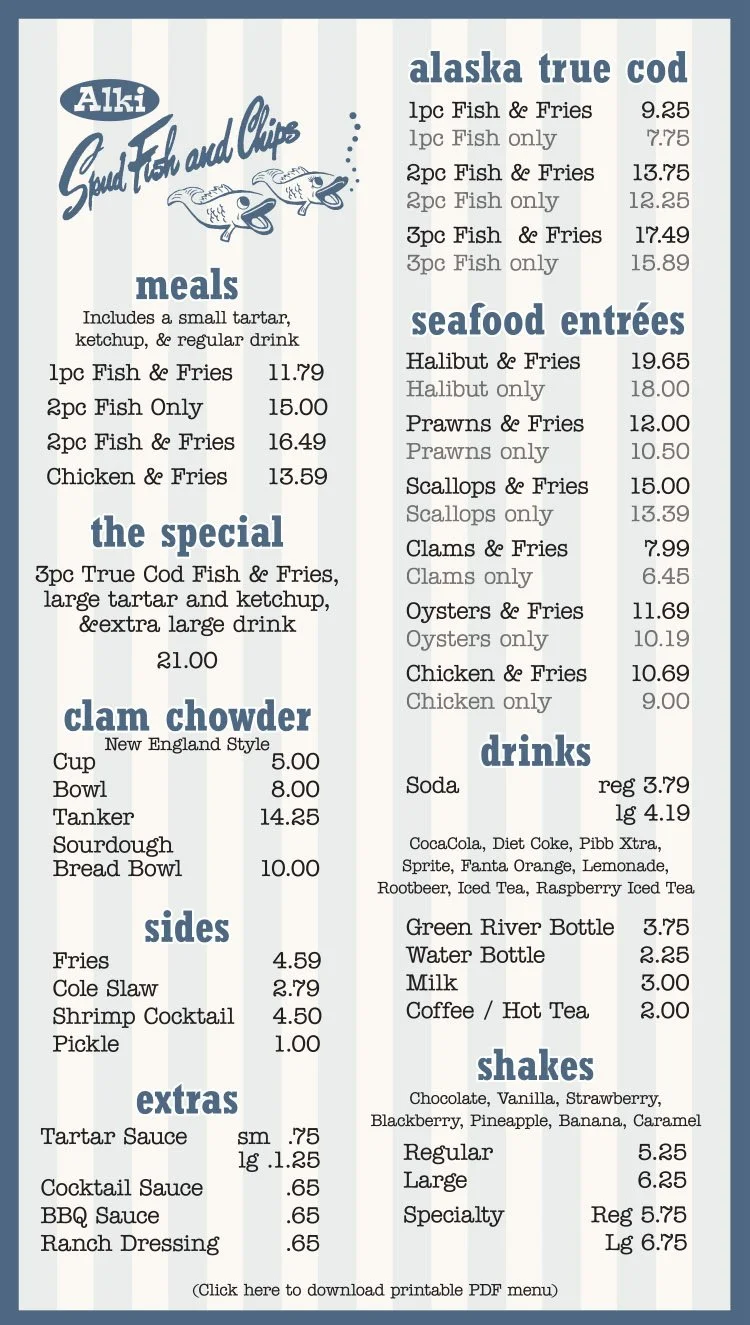 Menu — Alki Spud Fish & Chips