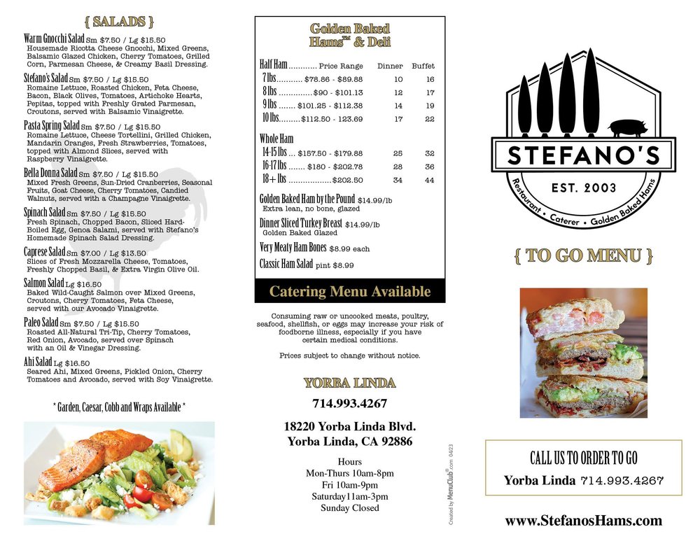 MENU — Stefano's Golden Baked Hams