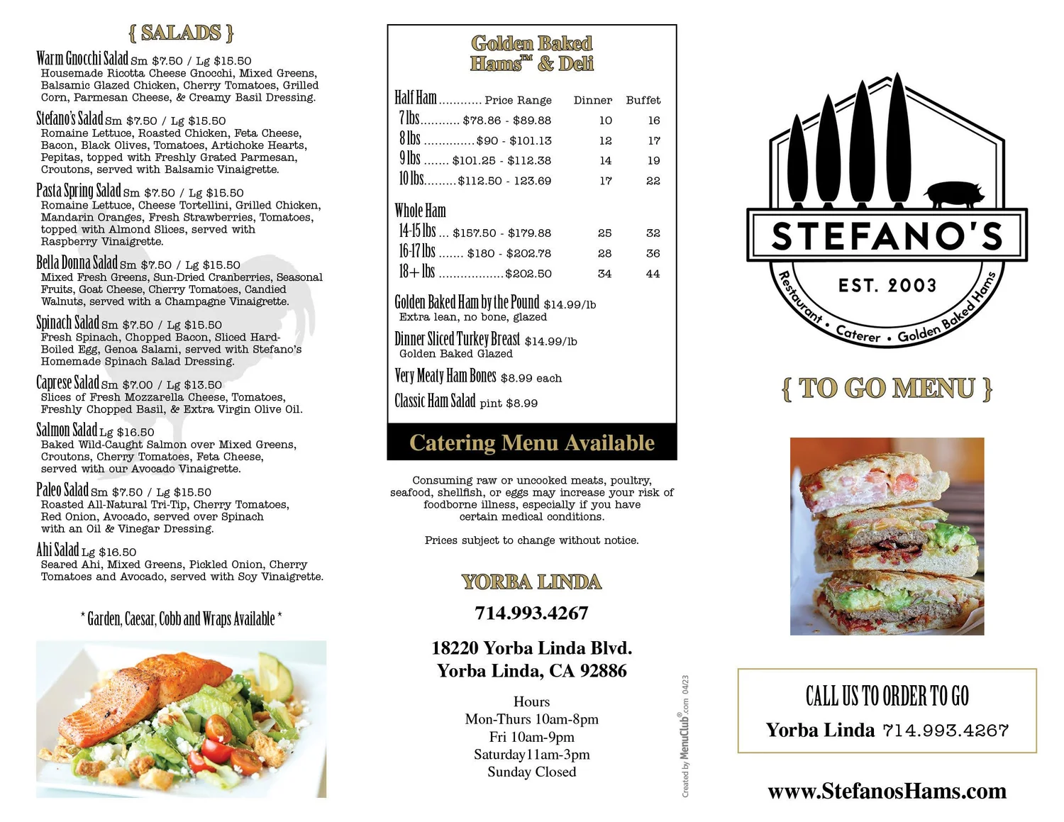 MENU — Stefano's Golden Baked Hams