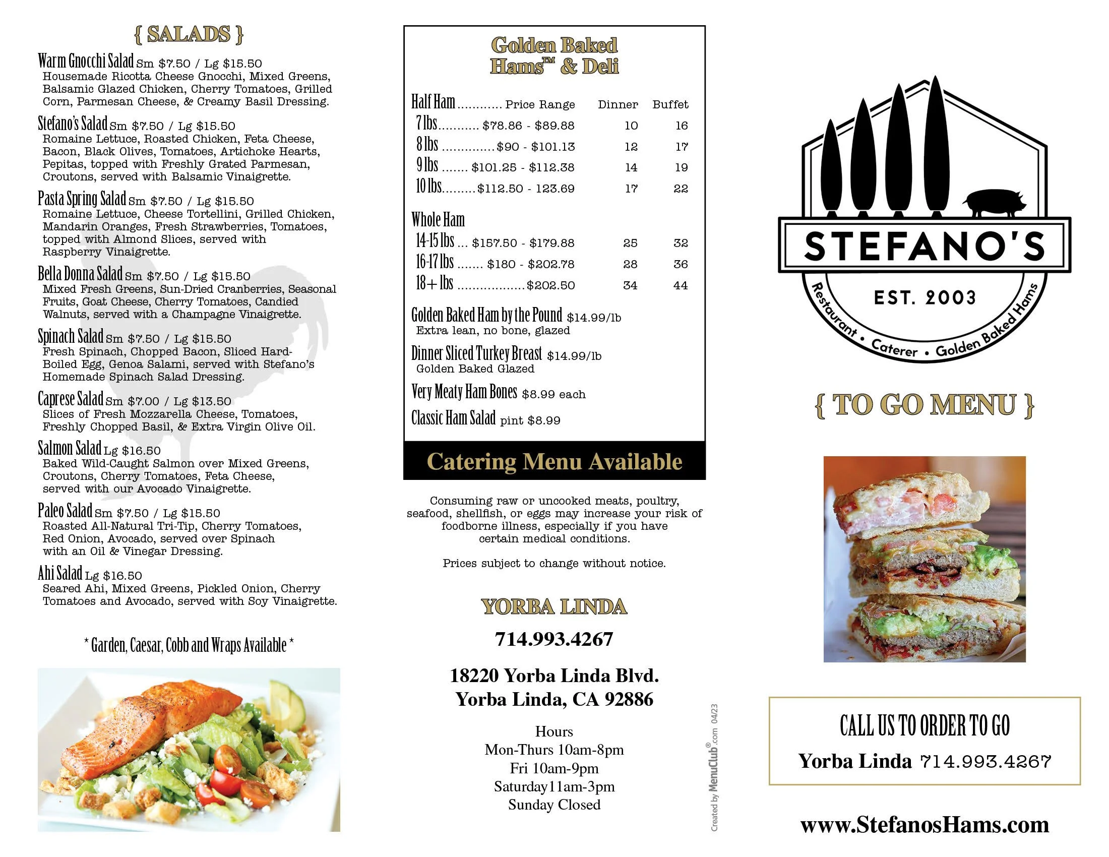 MENU — Stefano's Golden Baked Hams