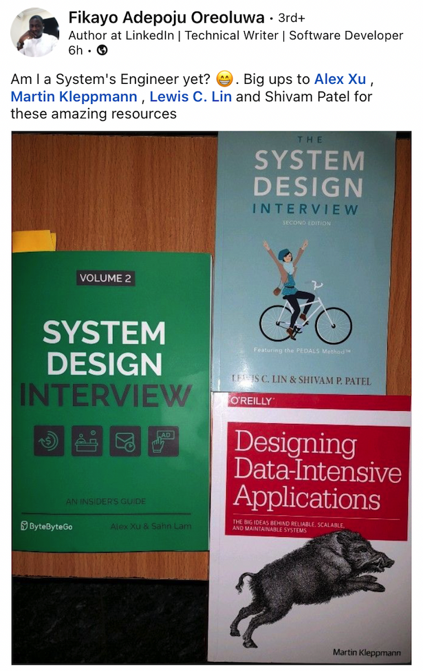 The trifecta of system design books: Kleppmann, Xu, and Lin — Lewis C. Lin