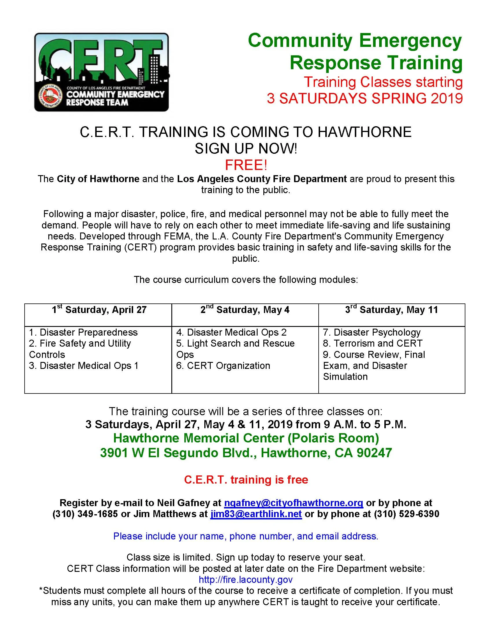 CERT Training — HAWTHORNE CALIFORNIA