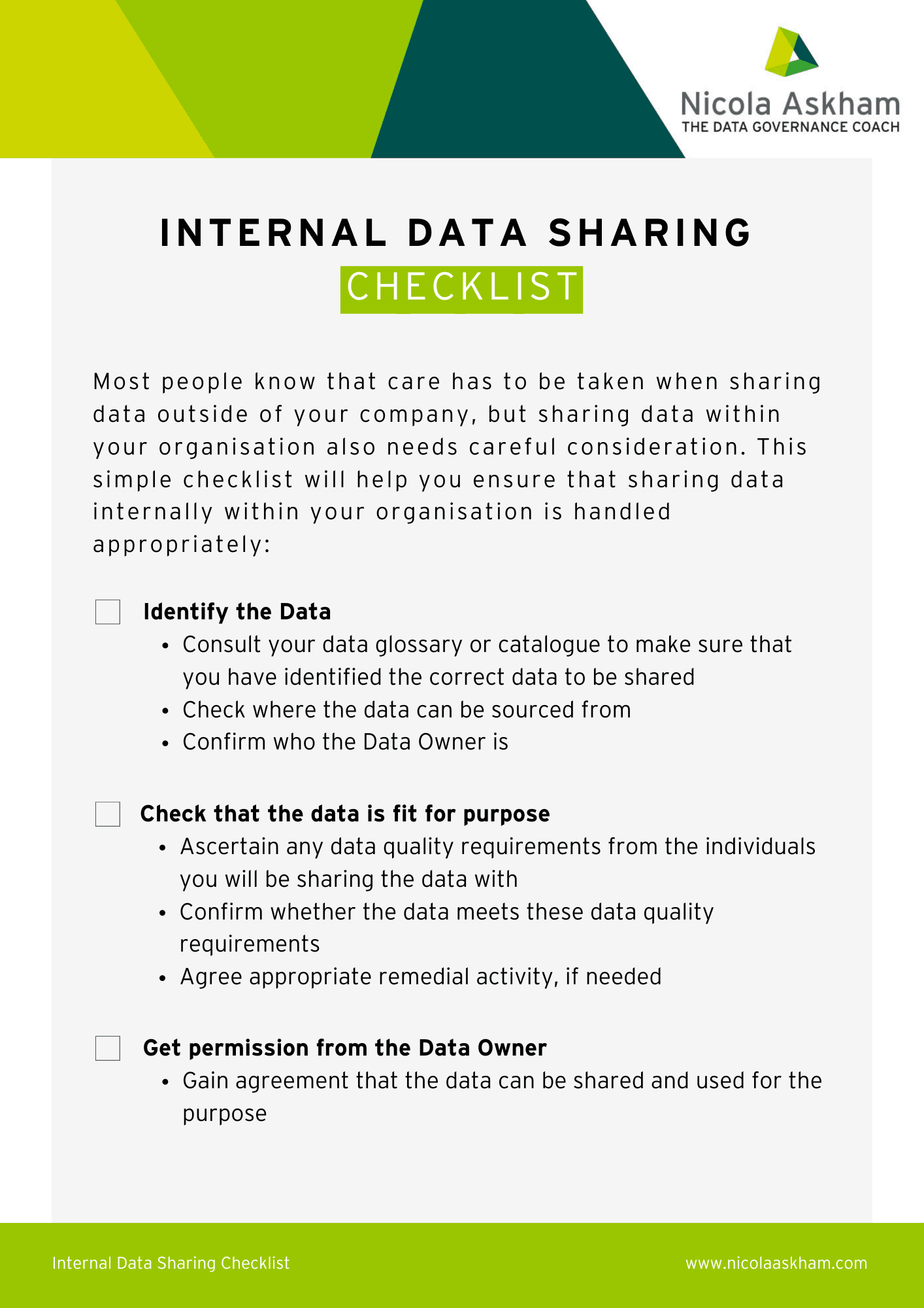 Internal Data Sharing Checklist Download — Nicola Askham