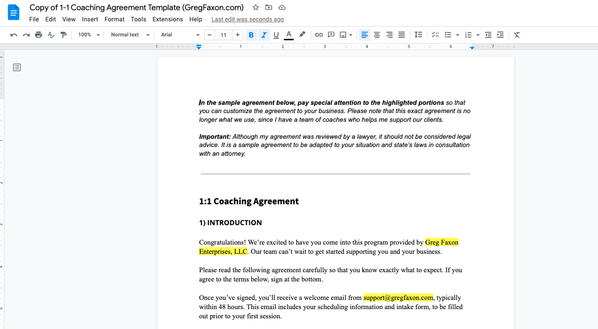 THE BEST Coaching Contract For 2022 (Free Google Doc Template)