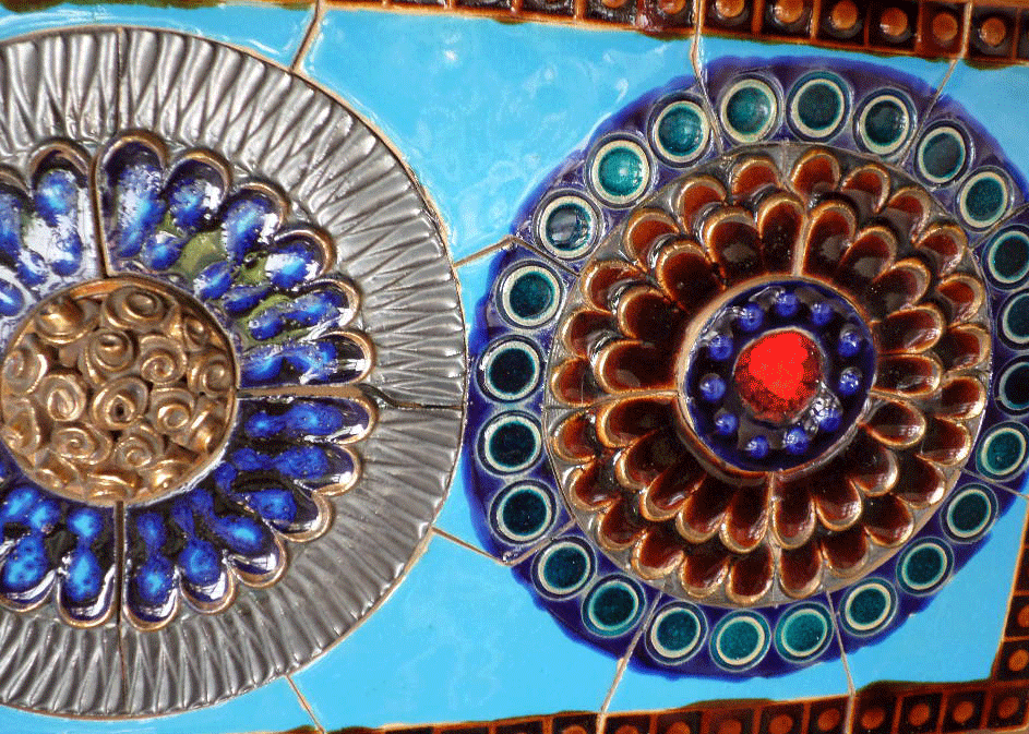 Jean Powell Blue ceramic wall panel — Blondes Fine Art