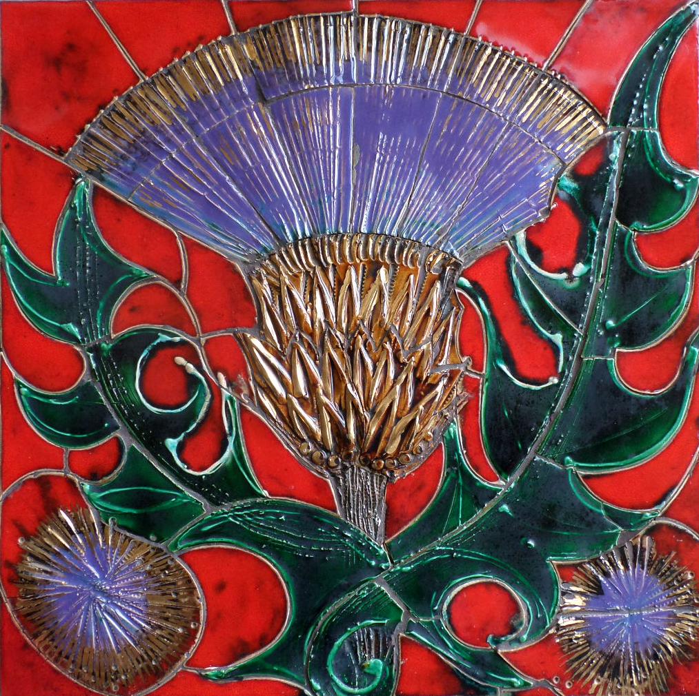 Jean Powell tile panel Scottish thistle — Blondes Fine Art