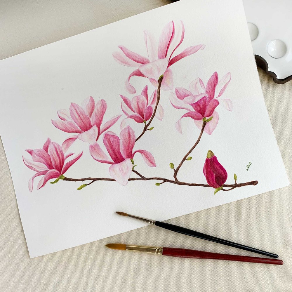 Magnolia Watercolor Painting