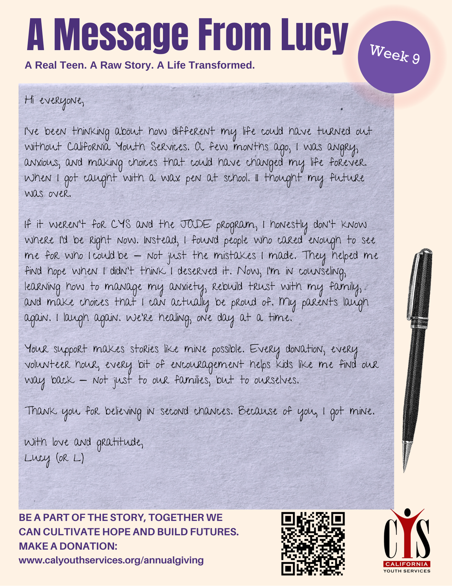 Lucy’s Diary - Week 9 — California Youth Services