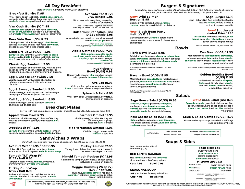 Menu — GREEN SAGE CAFE