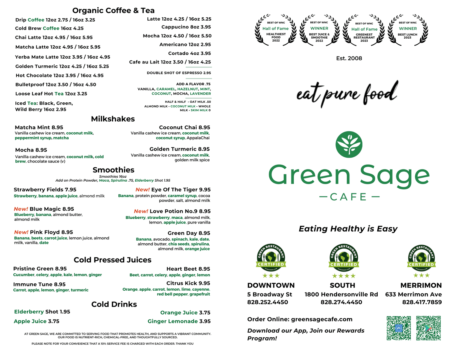Menu — GREEN SAGE CAFE