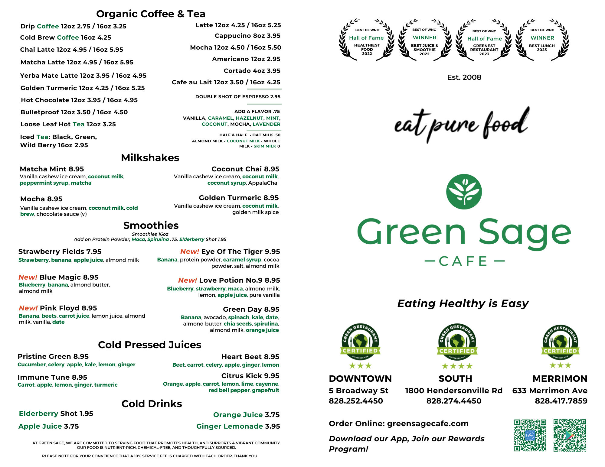 Menu — GREEN SAGE CAFE