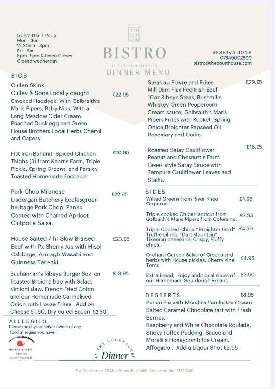 Best Restaurants Coleraine — bistro at the Courthouse