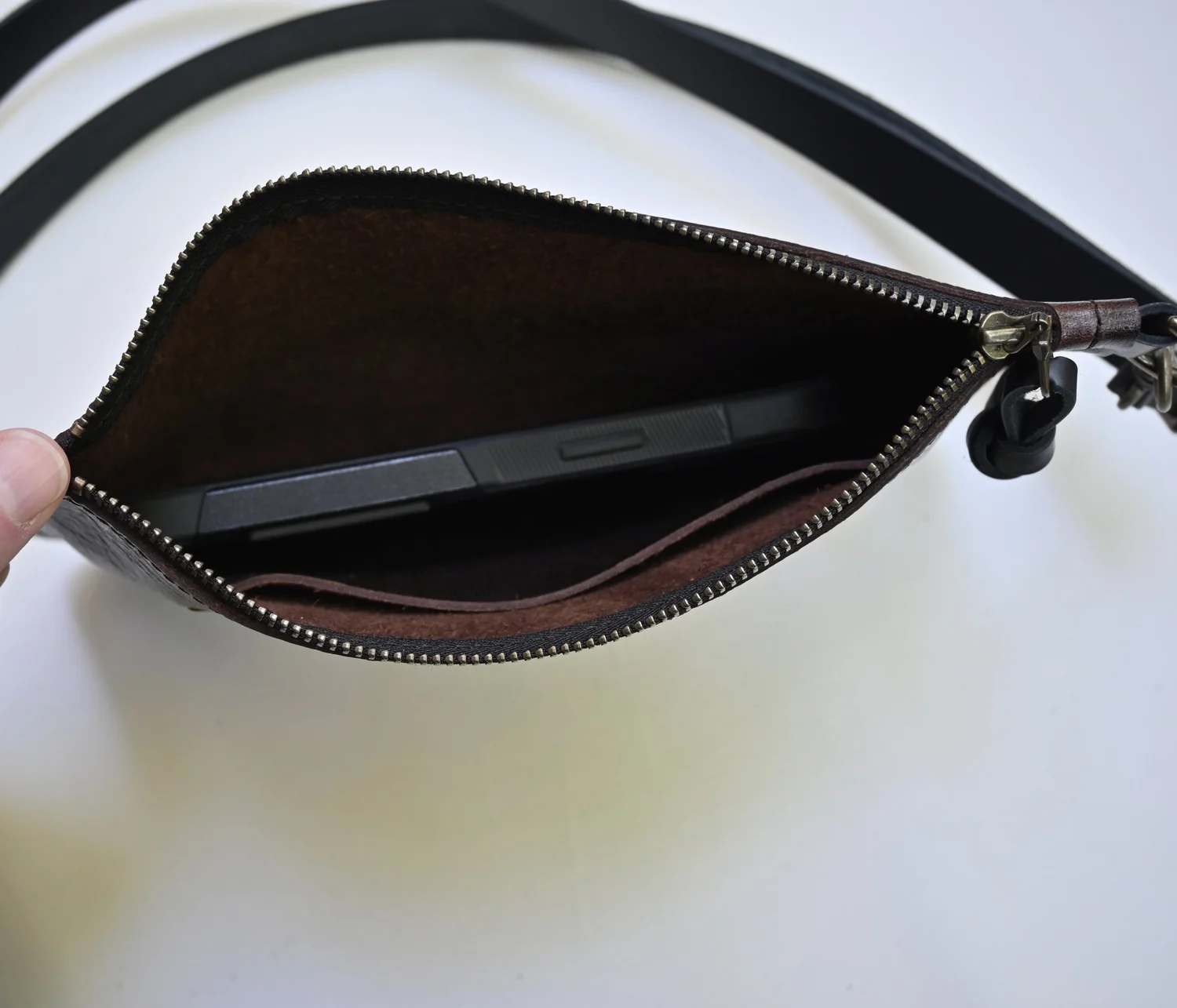 Handmade Pebbled Leather Zipper Clutch in Black or Brown — Stitch & Rivet