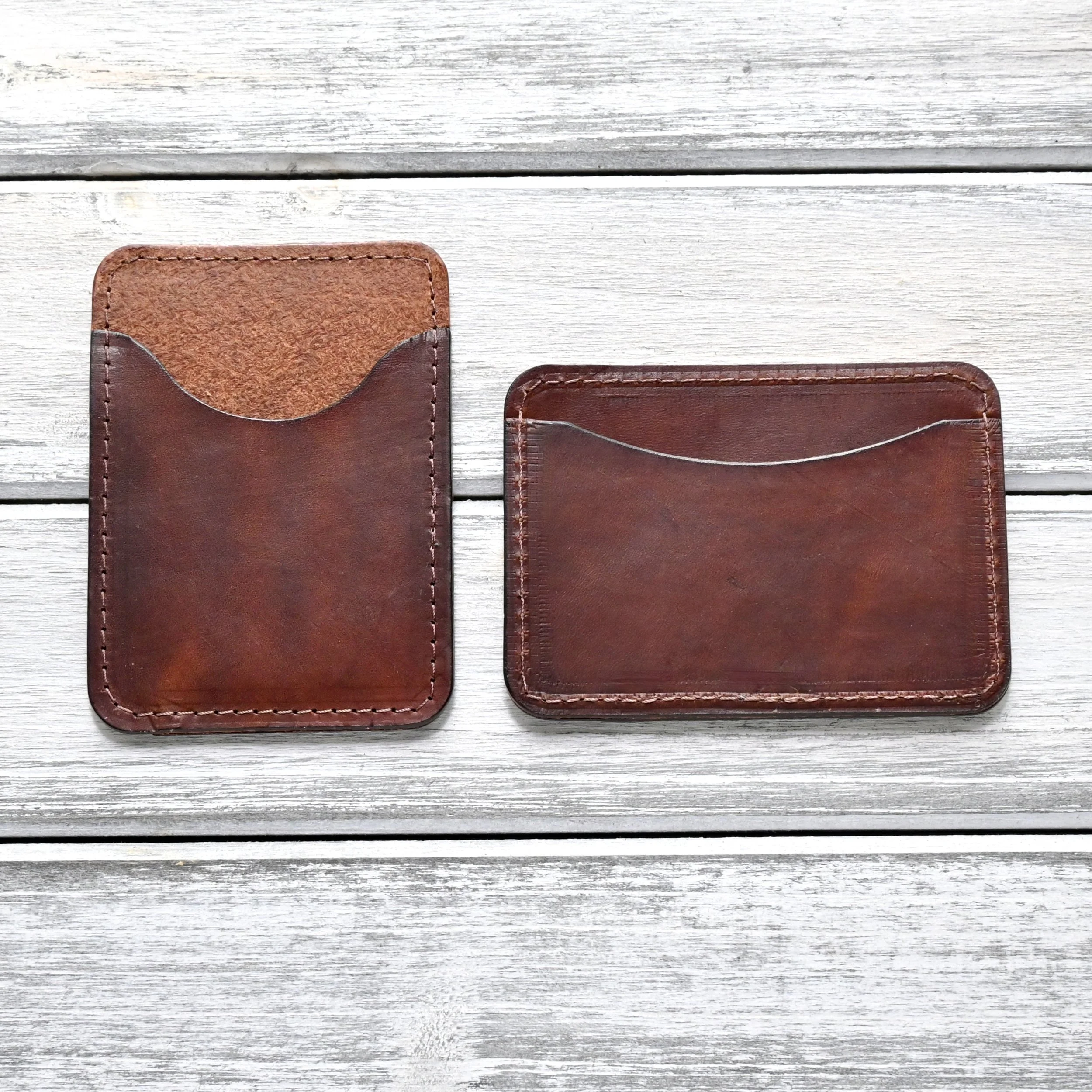 Handmade leather slide wallet with two pockets — Stitch & Rivet