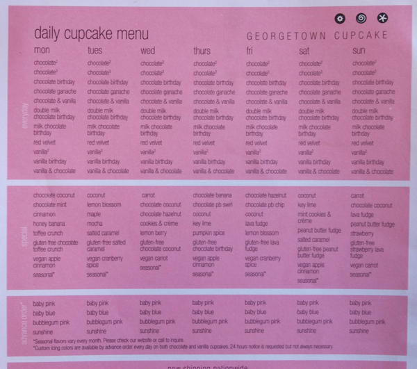 Georgetown Cupcakes Menu