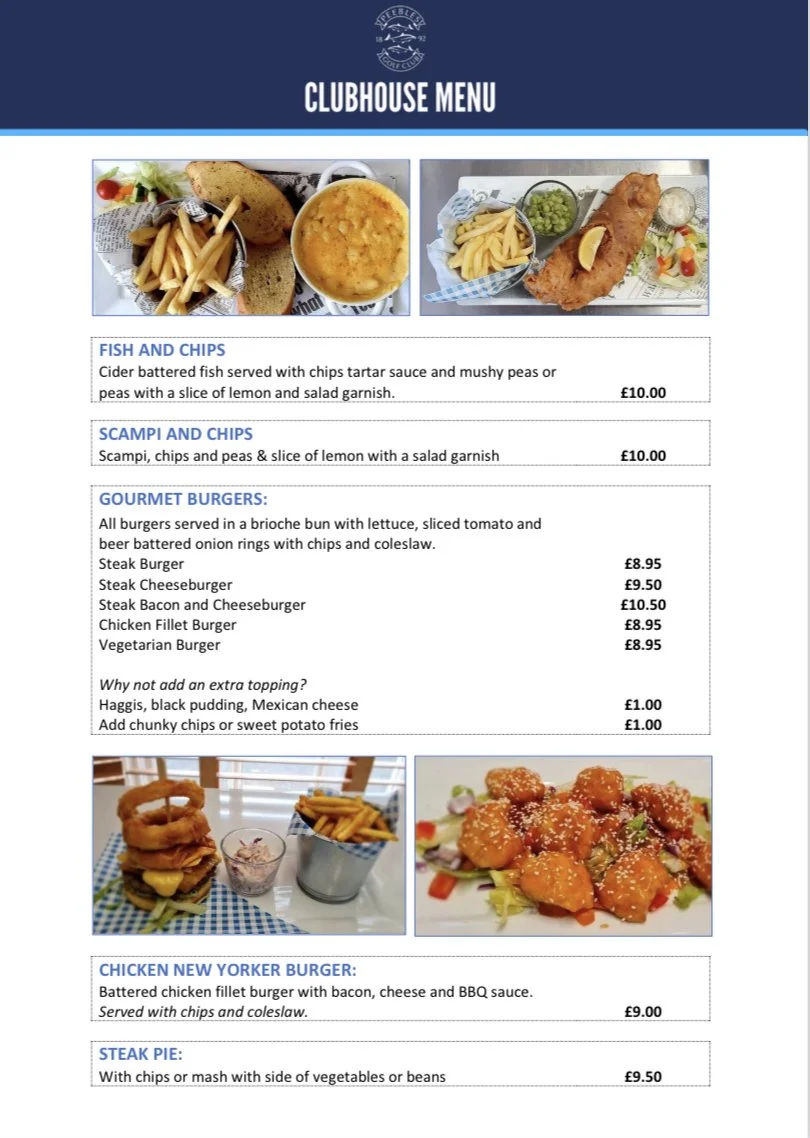 New Clubhouse Menu — PEEBLES GOLF CLUB