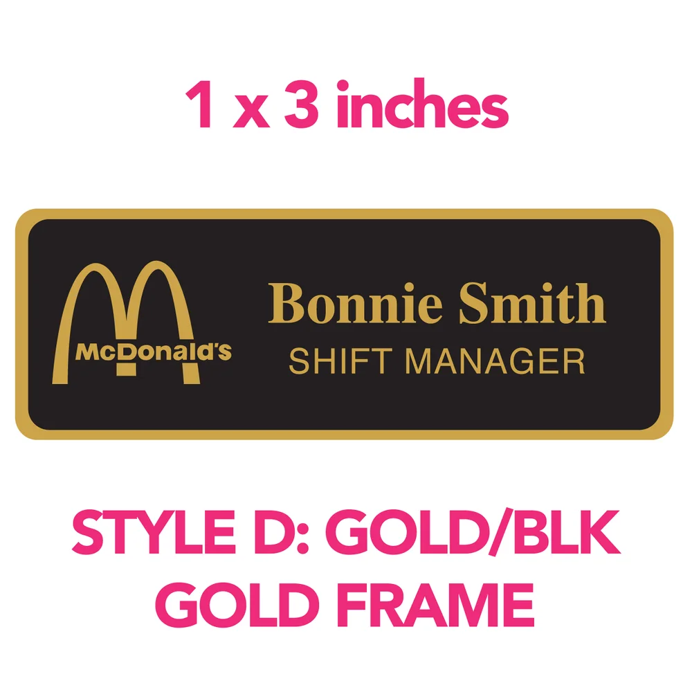 McDONALD'S STYLE E: TYPE 2 ON GOLD WITH GOLD FRAME — Badgeworks Plus