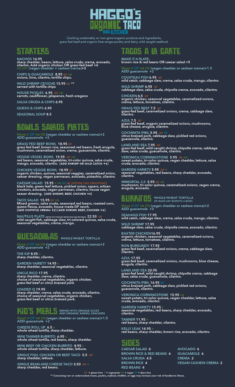 Menu — Haggos Organic Taco