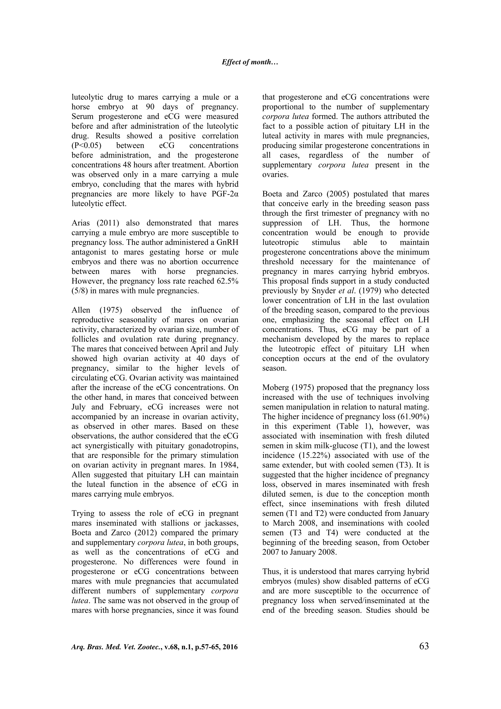 Effect of month of conception on fertility — American Mule Association