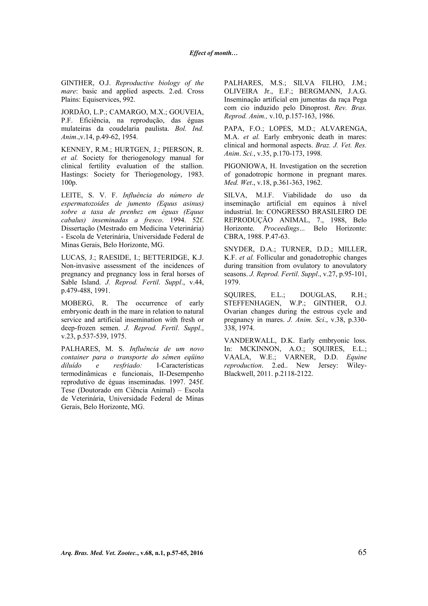 Effect of month of conception on fertility — American Mule Association