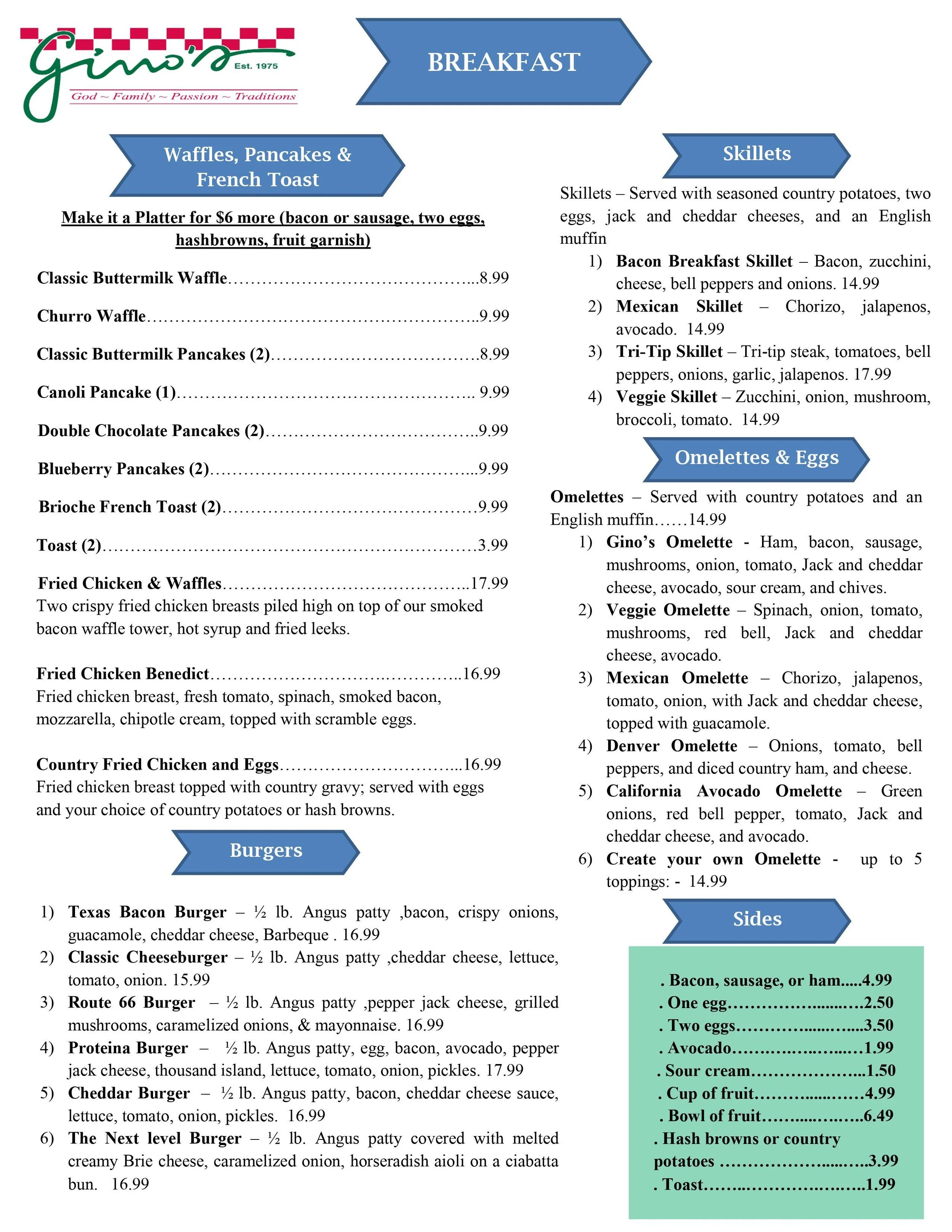 Gino's Menu — Gino's Fine Italian Foods
