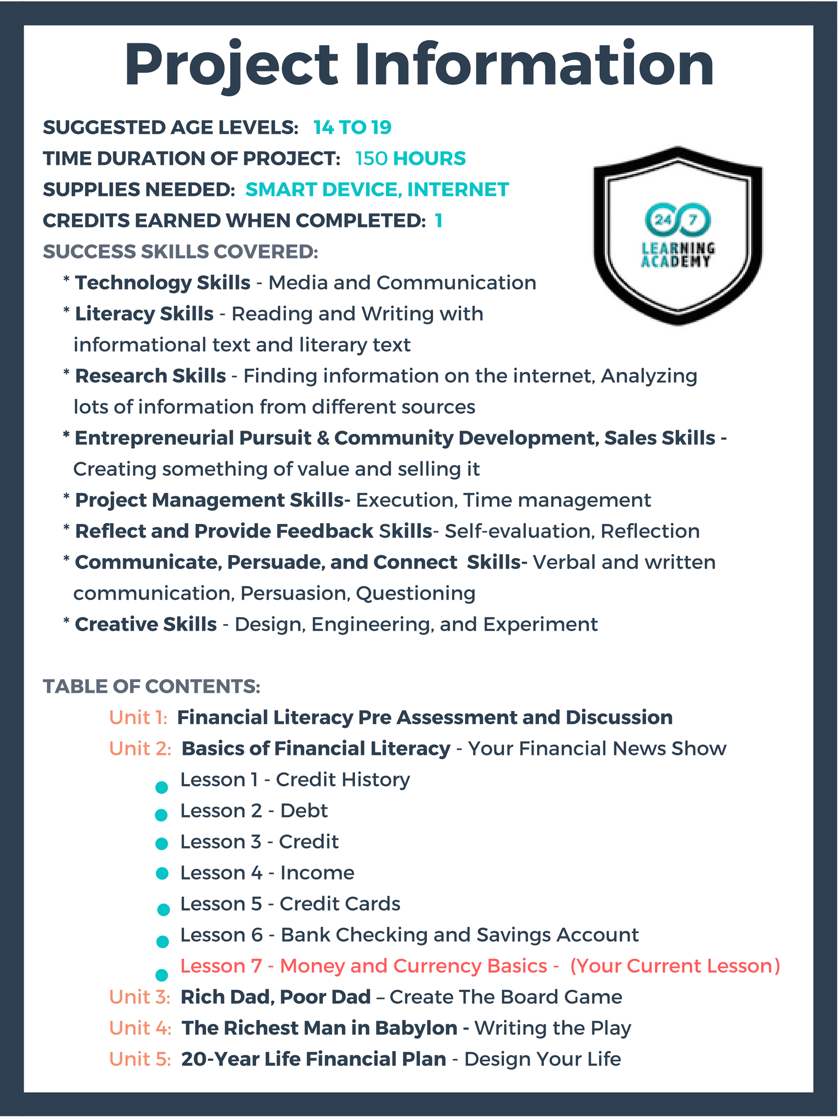 FINANCIAL LITERACY - Money & Value — 24/7 Teach