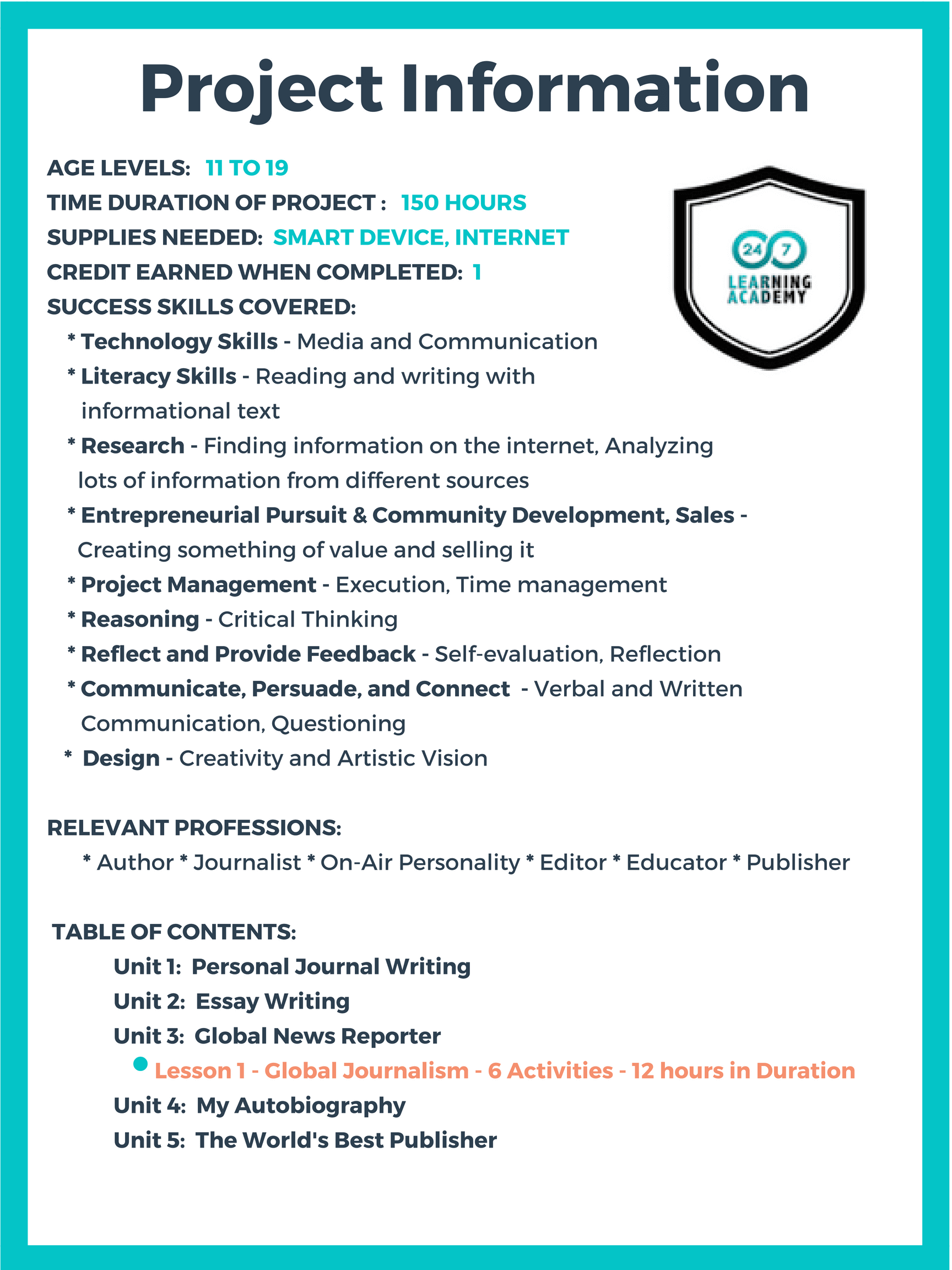 GLOBAL NEWS REPORTER - JOURNAL WRITING — 24/7 Teach