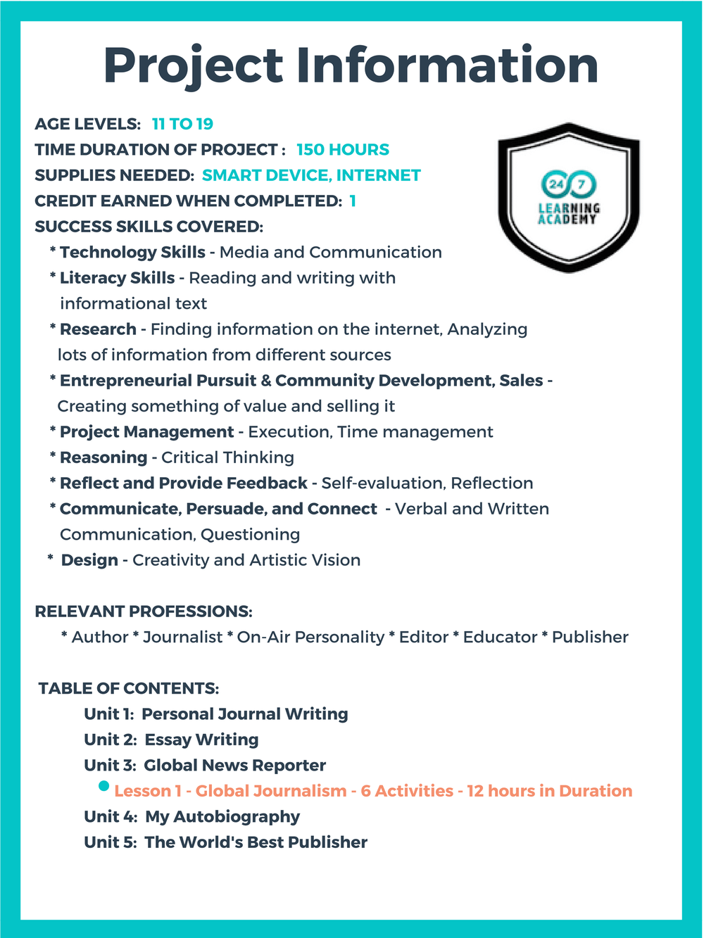 GLOBAL NEWS REPORTER - JOURNAL WRITING — 24/7 Teach