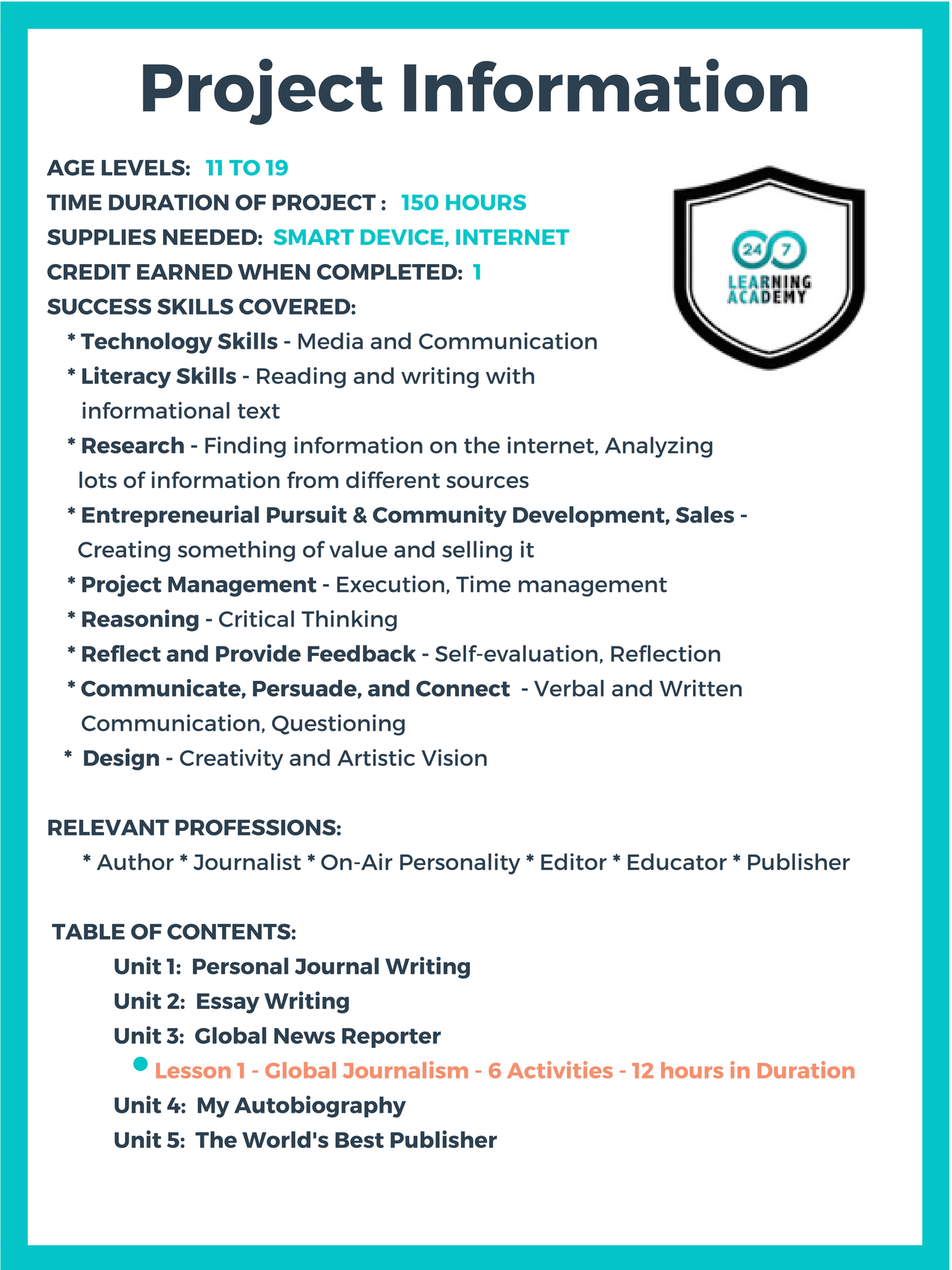 GLOBAL NEWS REPORTER - JOURNAL WRITING — 24/7 Teach