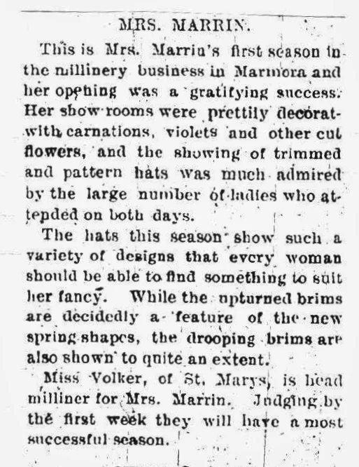 Millinery — MarmoraHistory.ca