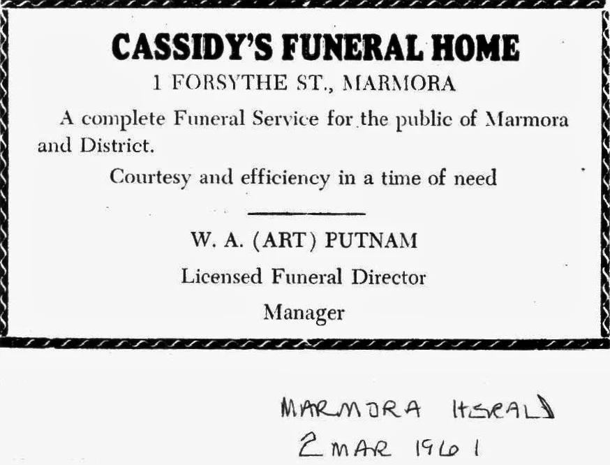 01 Forsyth Street (Cassidy's) — MarmoraHistory.ca