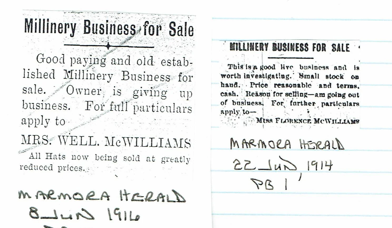Millinery — MarmoraHistory.ca