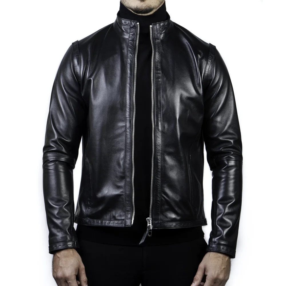 Mens Black Leather Jacket With Collar