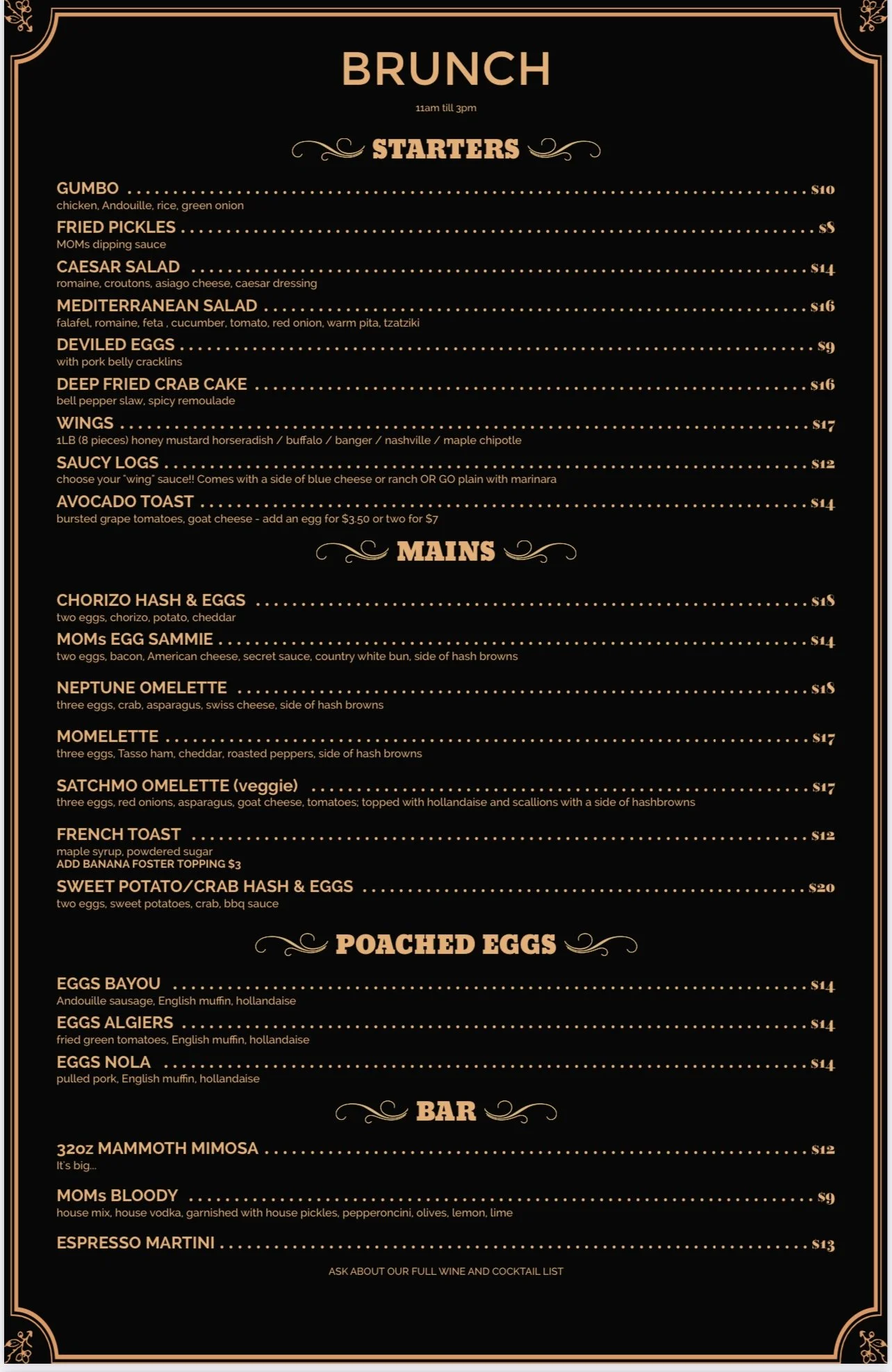 Sunday Brunch Menu — MOMs
