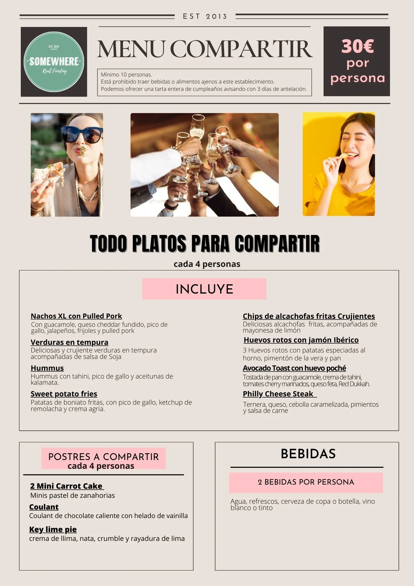 Menús de grups — Somewhere Cafe
