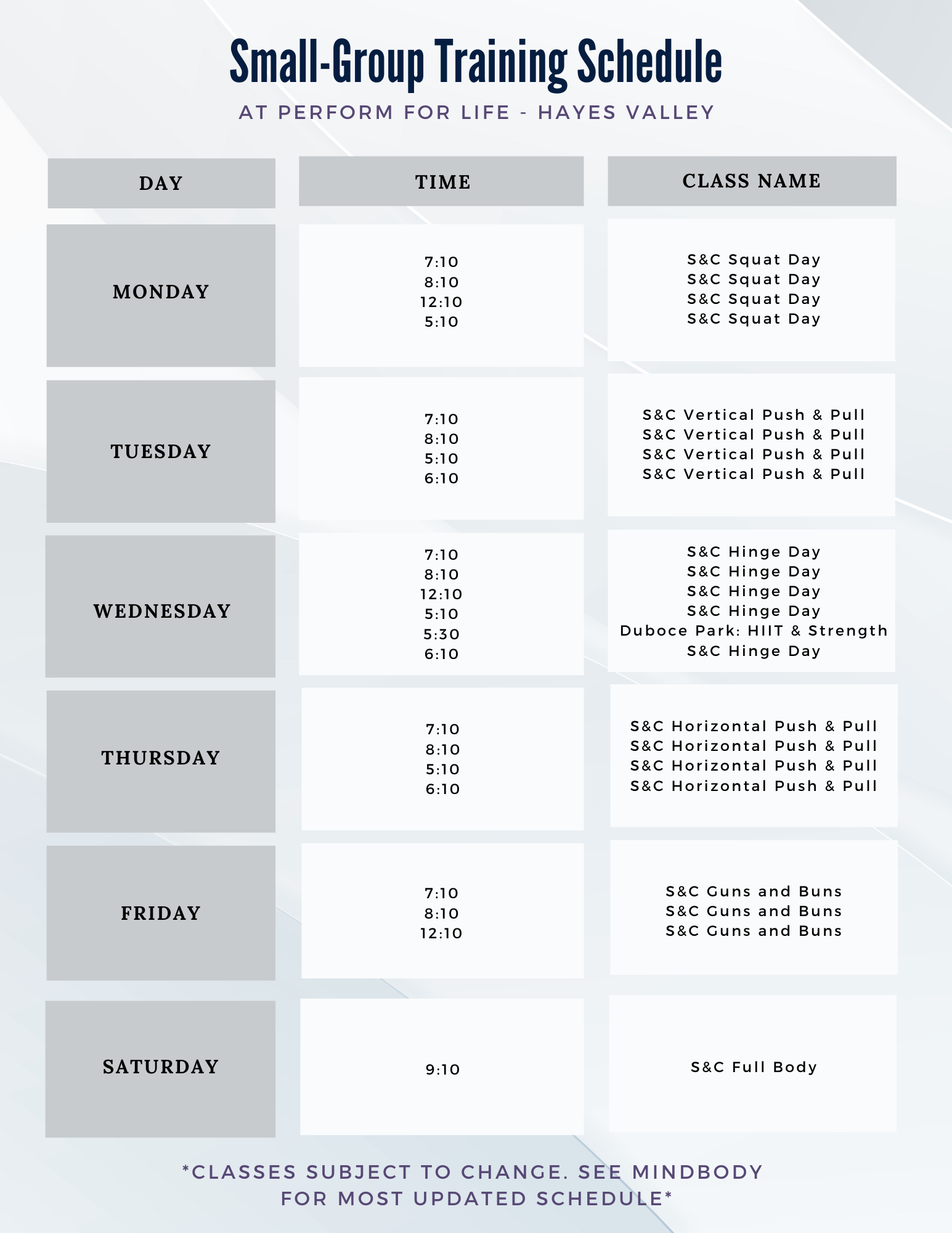 Fitness Training Schedule